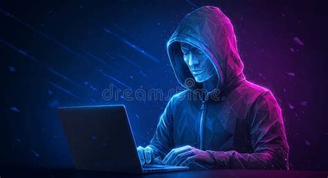 Cyberpunk Hacker Neon Hacker Coding On Laptop Security Technology Digital World Artificial