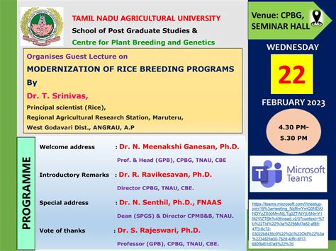 Guest Lecture On Modernization Of Rice Breeding Programs School Of