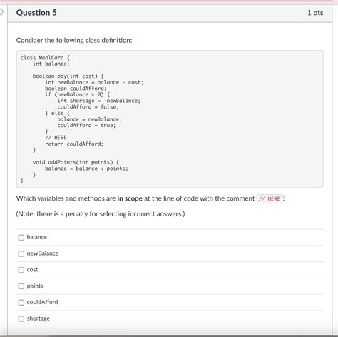 Question 5 1 Pts Consider The Following Class StudyX
