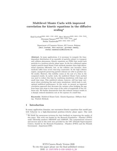 Pdf Multilevel Monte Carlo With Improved Correlation For Kinetic