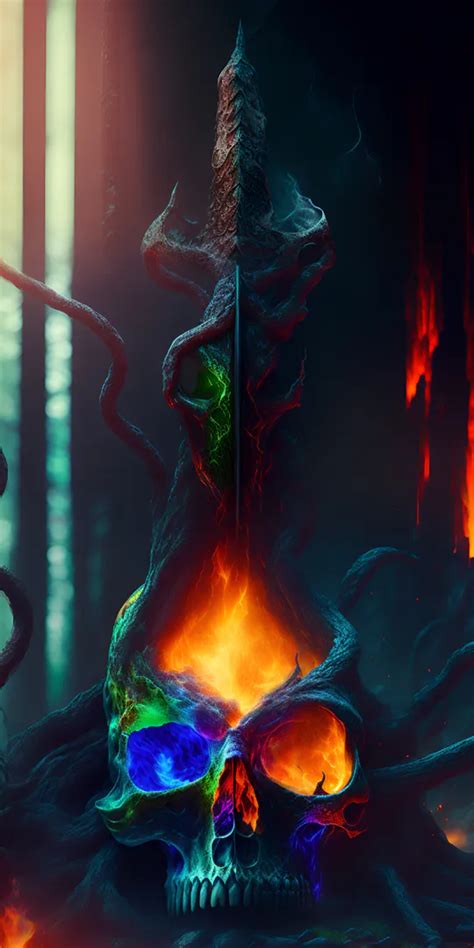 Череп Красочный Ai Art Меч 1080x2400 обои для рабочего стола