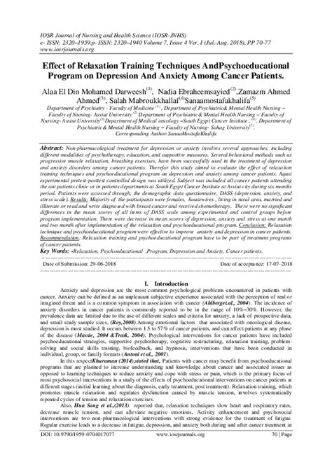 Pdf Effect Of Relaxation Training Techniques Andpsychoeducational Program On Depression And