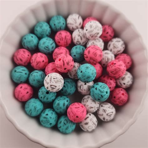 Booktok Book Printed Beads Silicone 15 Mm Custom Exclusive Beads Colla