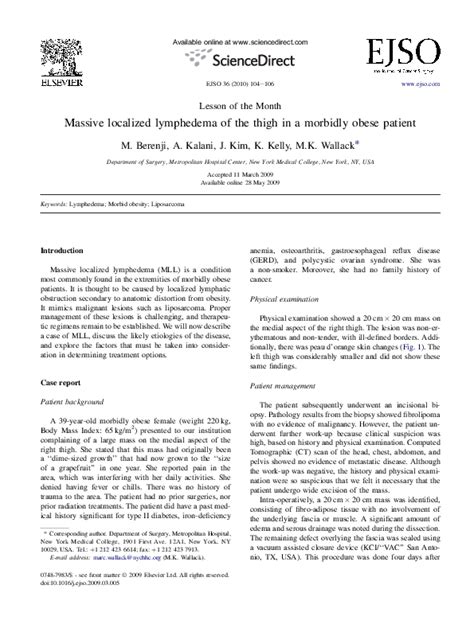 Pdf Massive Localized Lymphedema Of The Thigh In A Morbidly Obese Patient