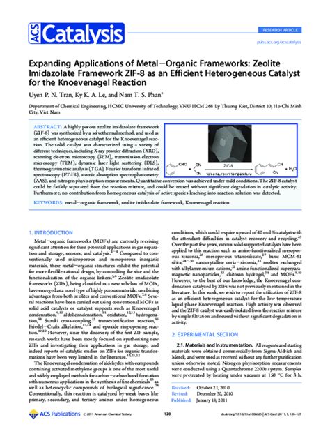 Pdf Expanding Applications Of Metal−organic Frameworks Zeolite Imidazolate Framework Zif 8 As