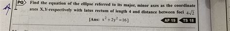 Q Find The Equation Of The Ellipse Referred To Its Major Minor Axes