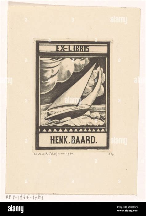 Ex Libris Van Henk Baard Lodewijk Schelfhout Print A Sailing Ship With The Name