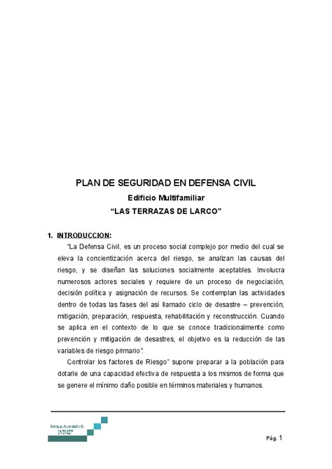 Doc Plan De Seguridad En Defensa Civil La Torre De Lacro