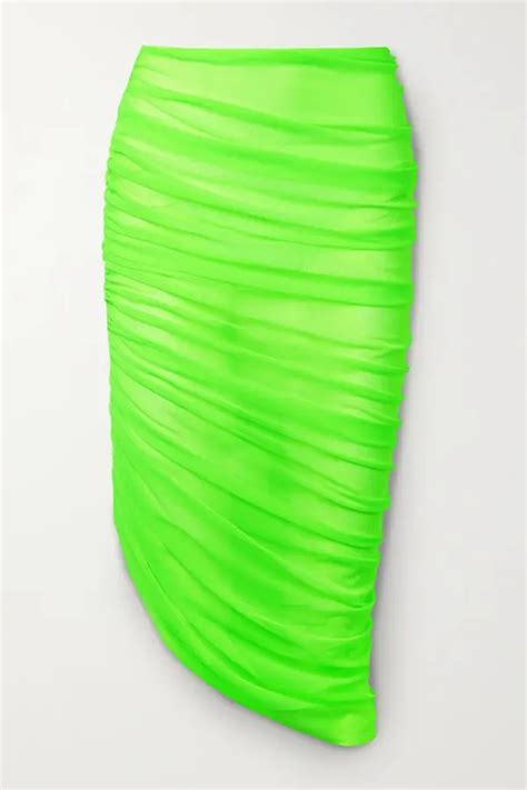 Buy Norma Kamali Diana Ruched Stretch Mesh Midi Skirt Green At 30