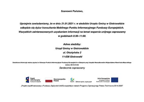 Mobilny Punkt Informacyjny Funduszy Europejskich Urząd Gminy w