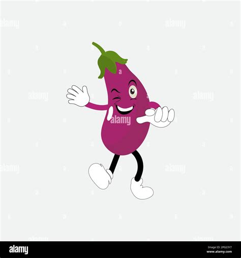 Cute Eggplant Character Vector Illustration Flat Eggplant Cartoon