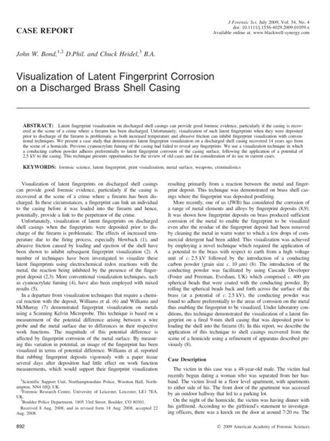 Visualization Of Latent Fingerprint Corrosion On A Discharged Brass Shell Casing John W Bond