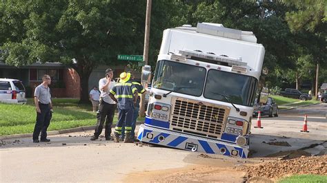 Fort Worth Fire Truck Falls Into Sinkhole Caused By Water Main Break