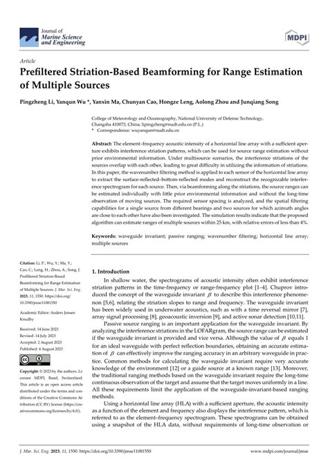 Pdf Prefiltered Striation Based Beamforming For Range Estimation Of
