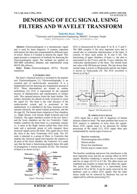 Denoising Of Ecg Signal Using Filters And Wavelet Transform Pdf
