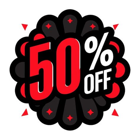 A Red 50 Off Sale Tag With A Black Background And Red Stars Premium