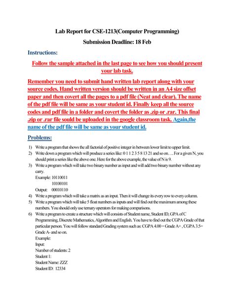 Cse Computer Programming Lab Report