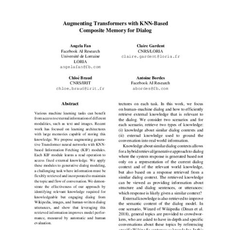 Augmenting Transformers With Knn Based Composite Memory For Dialog Acl Anthology