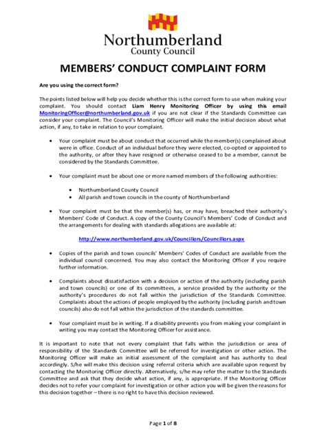 Fillable Online Members Conduct Complaint Form Fax Email Print Pdffiller