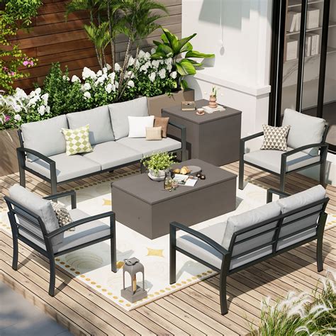 AECOJOY Patio Furniture Sets Outdoor Metal Furniture Sets With Two Storage Boxes On Sale Patio