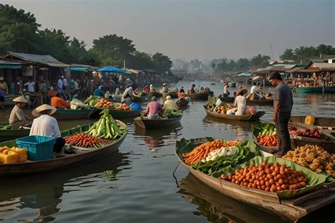 Premium Photo Floating Seafood Market Aquaculture Harvests On Water