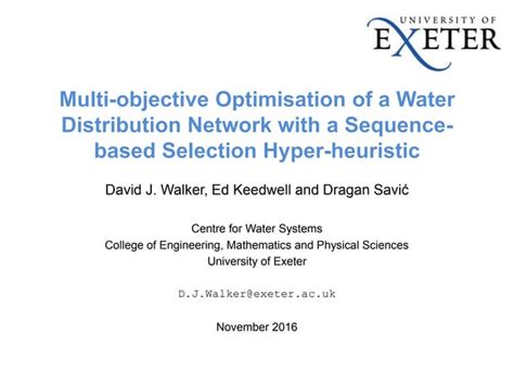 Multi Objective Optimisation Of A Water Distribution Network With A Sequence Based Selection