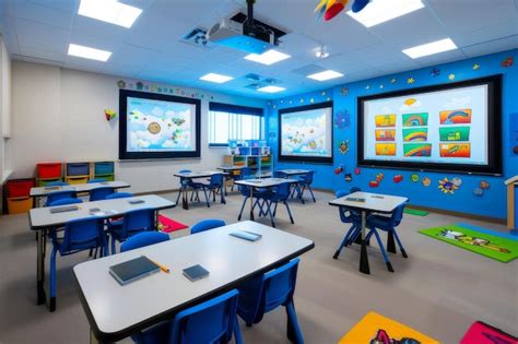 Colorful Classroom With Interactive Screens And Desks Premium Ai