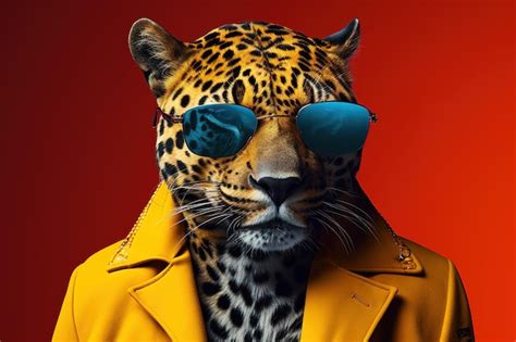 Leopard Wearing Suit Sunglasses Shirt Premium Ai Generated Image