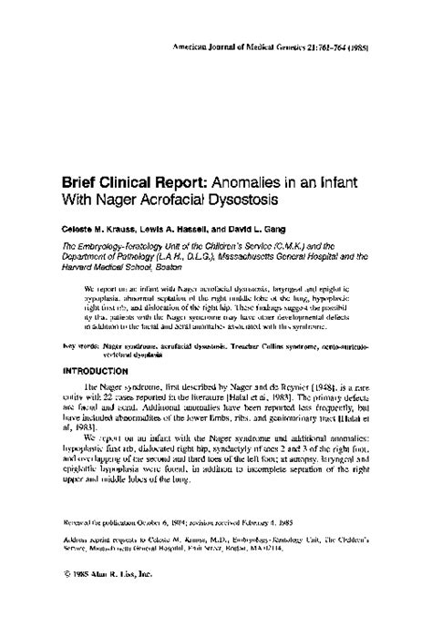 Pdf Anomalies In An Infant With Nager Acrofacial Dysostosis