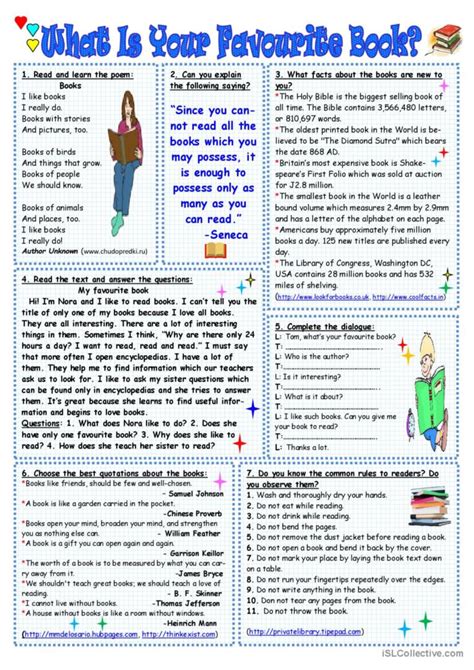 What Is Your Favourite Book English Esl Worksheets Pdf Doc