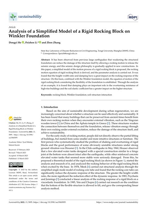 Pdf Analysis Of A Simplified Model Of A Rigid Rocking Block On Winkler Foundation