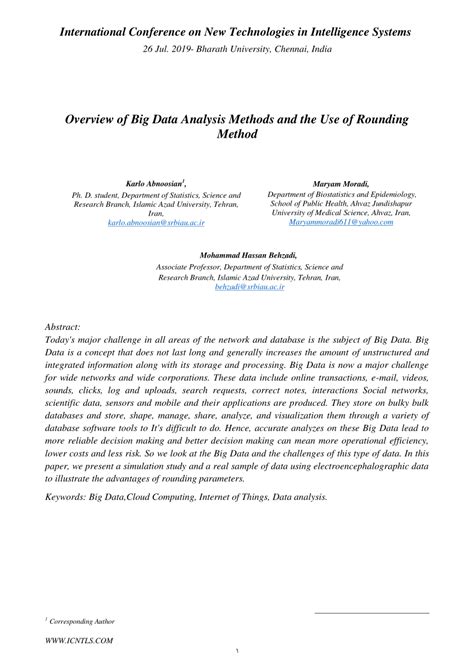 Pdf Overview Of Big Data Analysis Methods And The Use Of Rounding Method