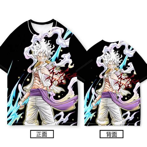 เสื้อยืดแขนสั้นลําลอง คอสเพลย์ ทรงหลวม พิมพ์ลายอนิเมะวันพีช ลูฟี่ พลัส