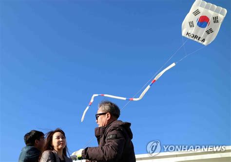 워싱턴 하늘에 날리는 태극기 파라포일 연 연합뉴스