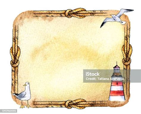 오래된 종이에 케이블 등대 바닷새 및 매듭이있는 질감이있는 수채화 테두리 수채화 그림 손 그리기 스케치 0명에 대한 스톡 벡터 아트 및 기타 이미지 Istock
