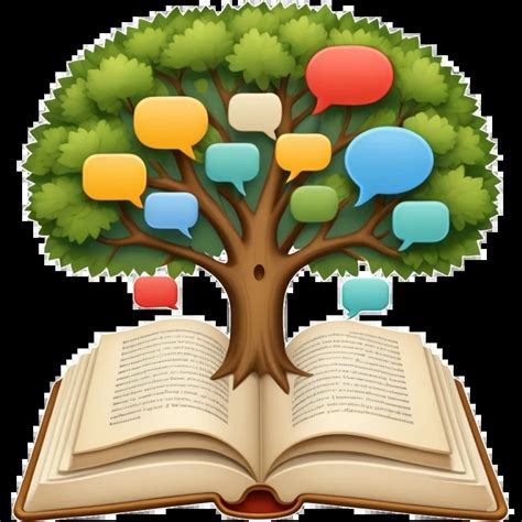 An Icon Featuring An Open Book A Speech Bubble And A Linguistic Tree