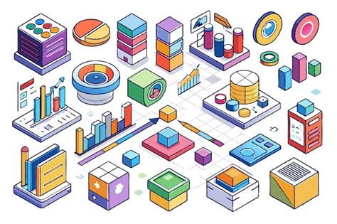 isometric colorful data analysis icons premium ai generated vector