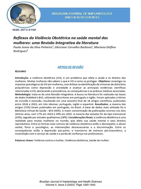 Reflexos Da Violência Obstétrica Na Saúde Mental Das Mulheres Uma
