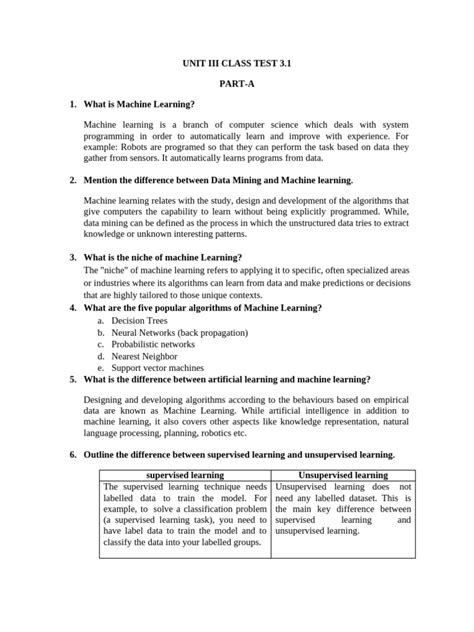 aiml unit iii class test 3 1 pdf machine learning regression analysis