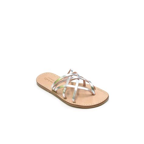Handmade Womens Silver Flat Sandals Thongs With Leather Sole The
