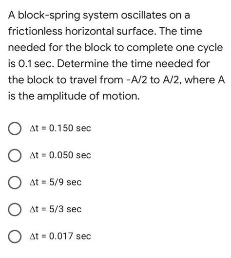 solved a block spring system oscillates on a frictionless