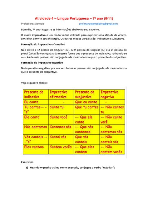 Língua Portuguesa 7º Ano Atividade 4 Pdf