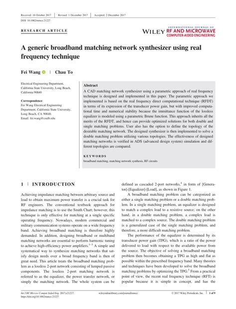 Pdf A Generic Broadband Matching Network Synthesizer Using Real