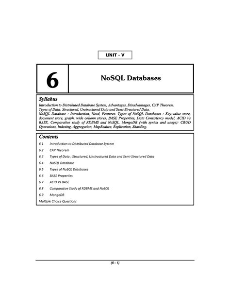 UNIT NO DBMS UNIT V NoSQL Databases Introduction To Distributed Database System CAP