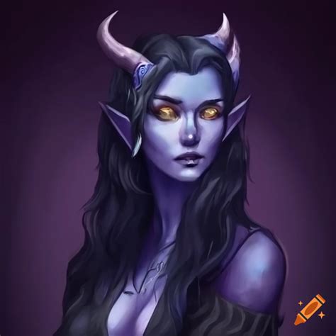 Tiefling Light Blue Skin Yellow Eyes Woman Magical Warlock Long
