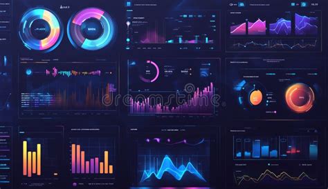 Animated Digital Dashboard Displaying Charts Graphs And Data Visualizations Stock Illustration