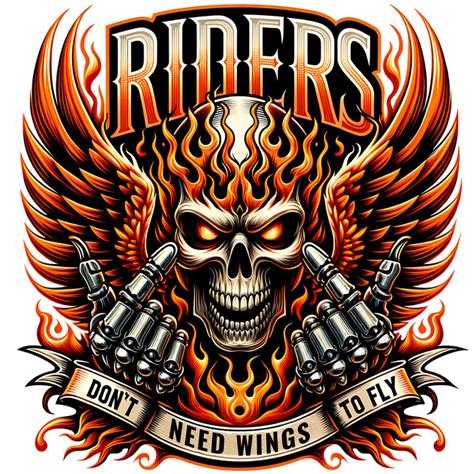 Riders Skull And Orange Wings Dtf Direct To Film Transfer Twisted