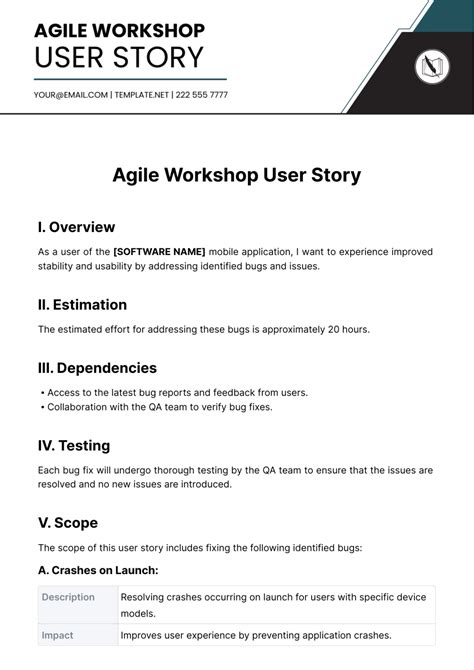 Agile Workshop User Story Template Edit Online And Download Example