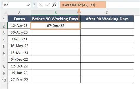 how to calculate 90 days before after a specific date in excel