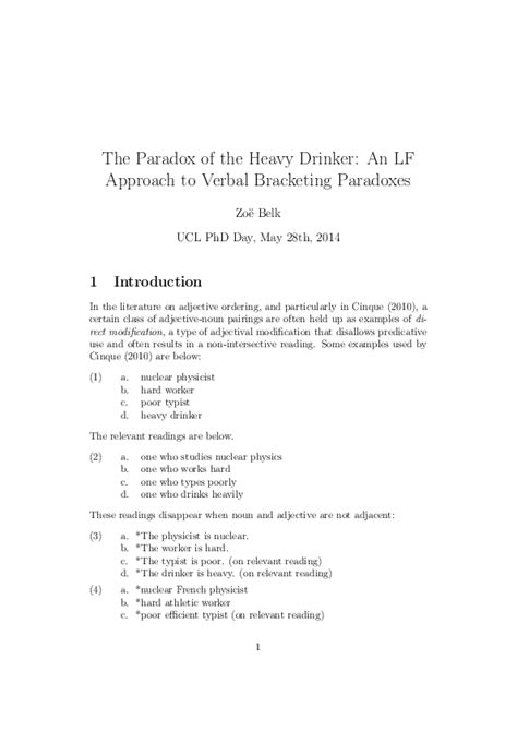 Pdf The Paradox Of The Heavy Drinker An Lf Approach To Verbal Bracketing Paradoxes